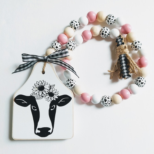 Cow Head Beaded Garland Decor. Floral Cow Farmhouse Inspired Beaded ...