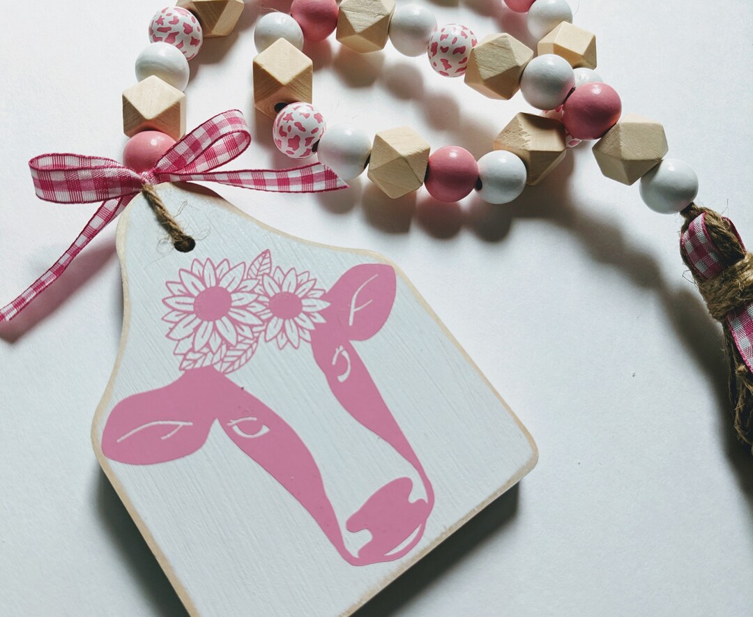 Cow Head Beaded Garland Decor. Pink and White Cowhead Farmhouse ...
