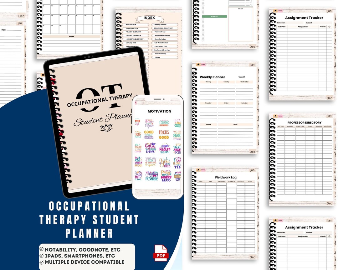 Digital Occupational Therapy Student Planner, Hyperlinked Planner, OT ...