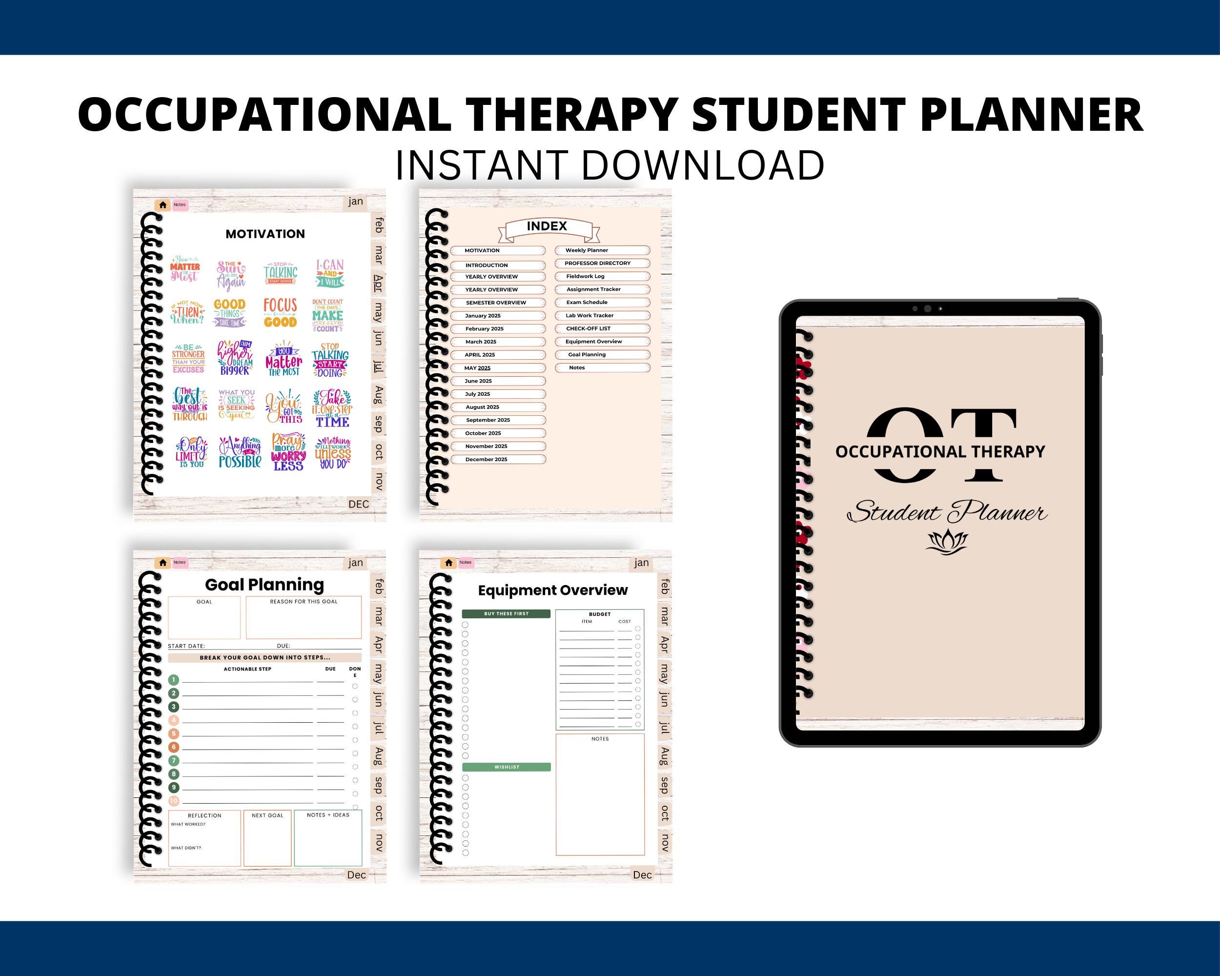Digital Occupational Therapy Student Planner, Hyperlinked Planner, OT ...