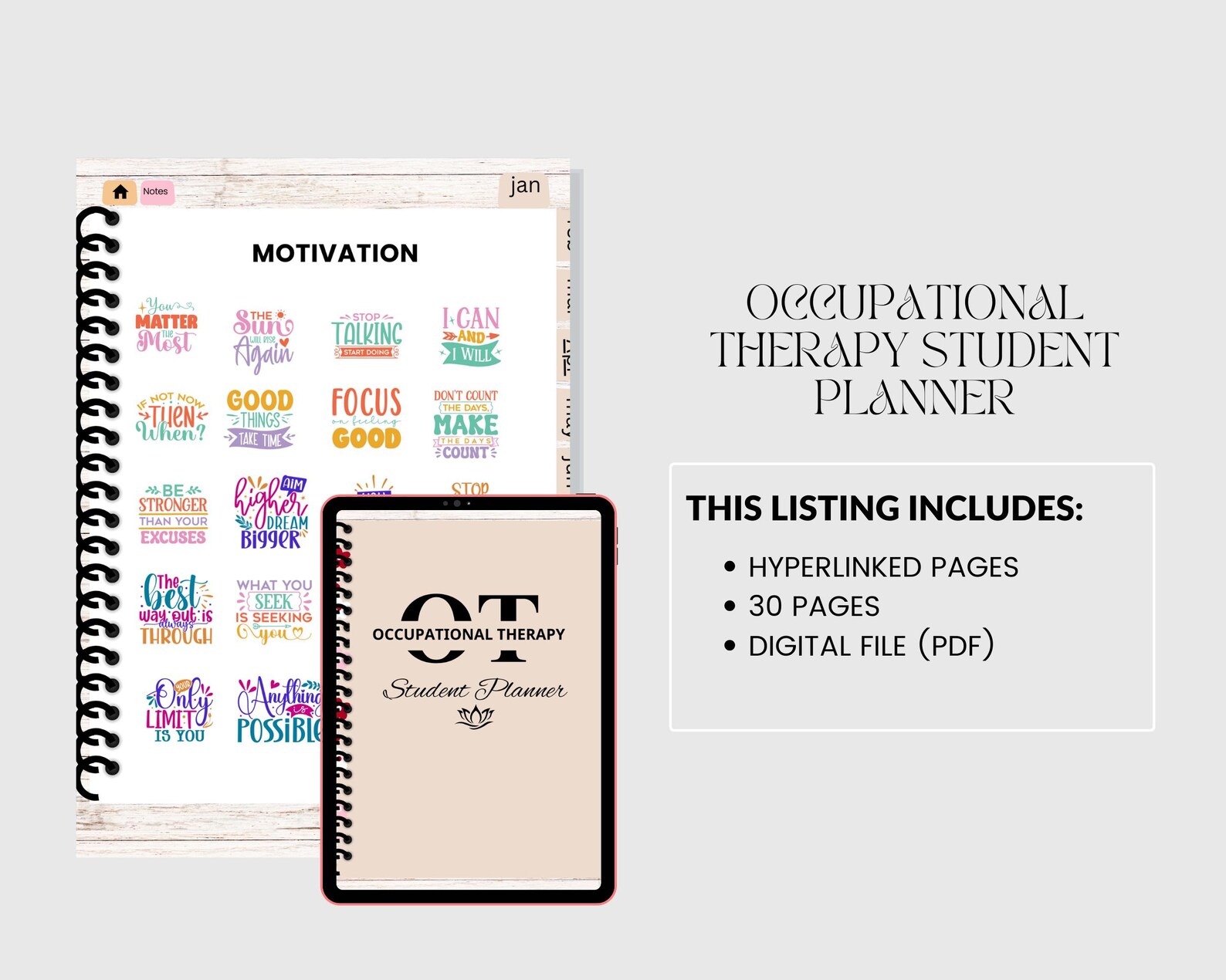 Digital Occupational Therapy Student Planner, Hyperlinked Planner, OT ...