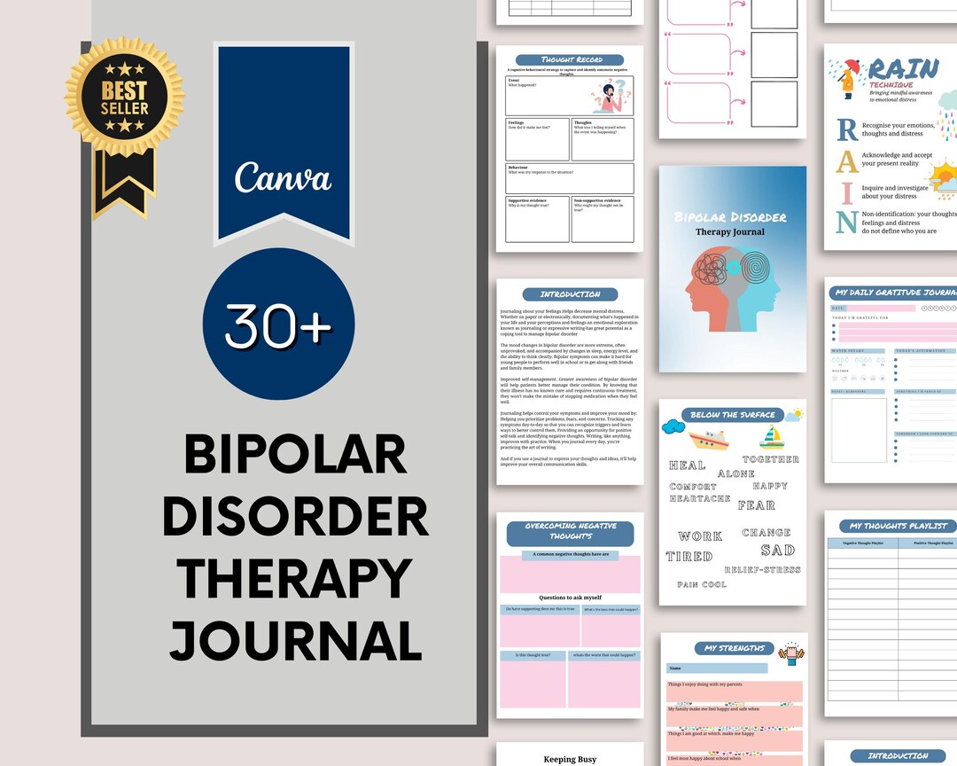Bipolar Disorder Therapy Journal, Mental Health Workbook, Mood Tracker ...