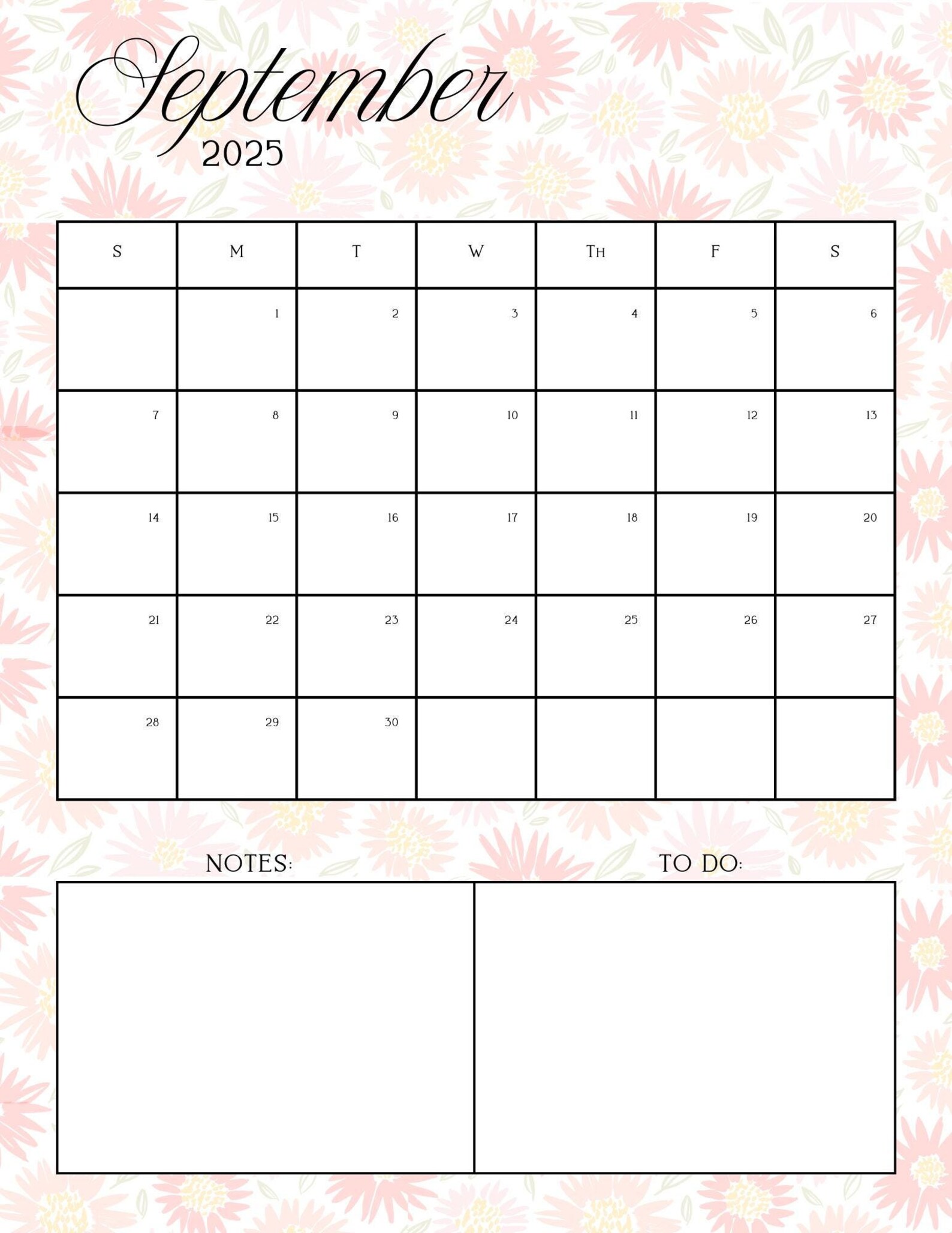 September 2025 Calendar Page - Etsy