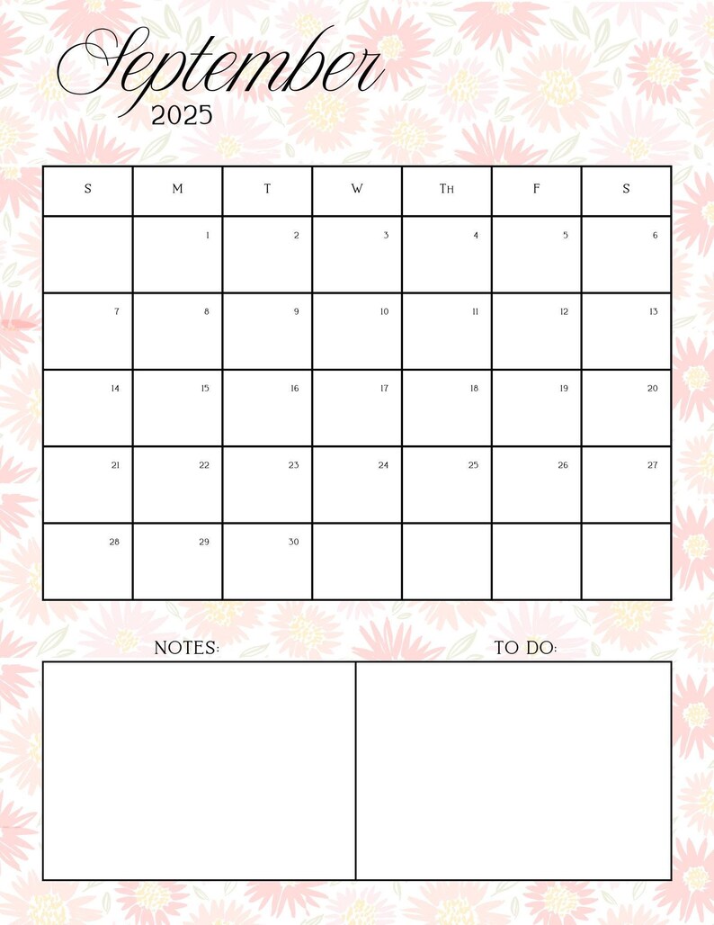 September 2025 Calendar Page - Etsy