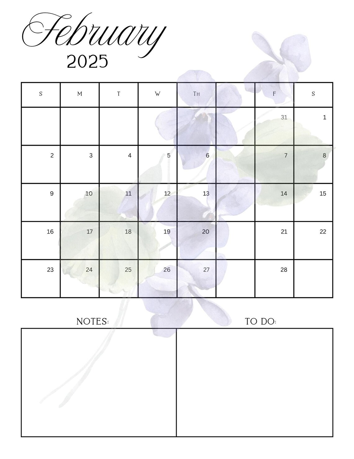 February 2025 Calendar Page - Etsy