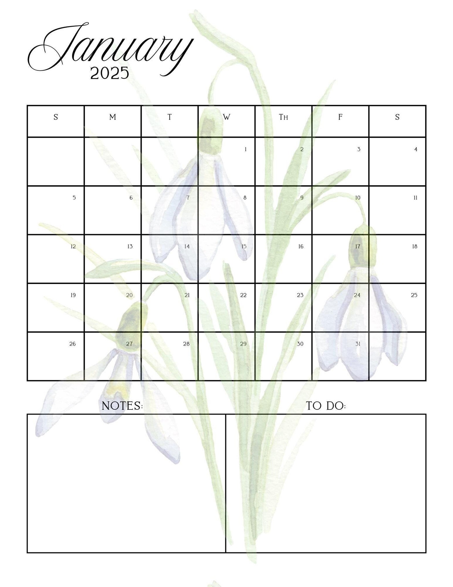January 2025 Calendar Page - Etsy