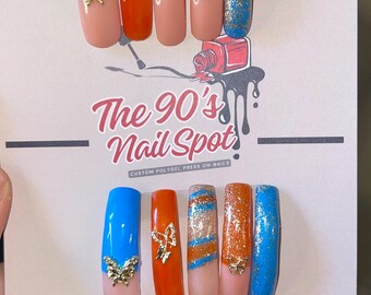 90s Aesthetic Curved Press on Nails – Polygel Handmade Nail Set | SWV ...