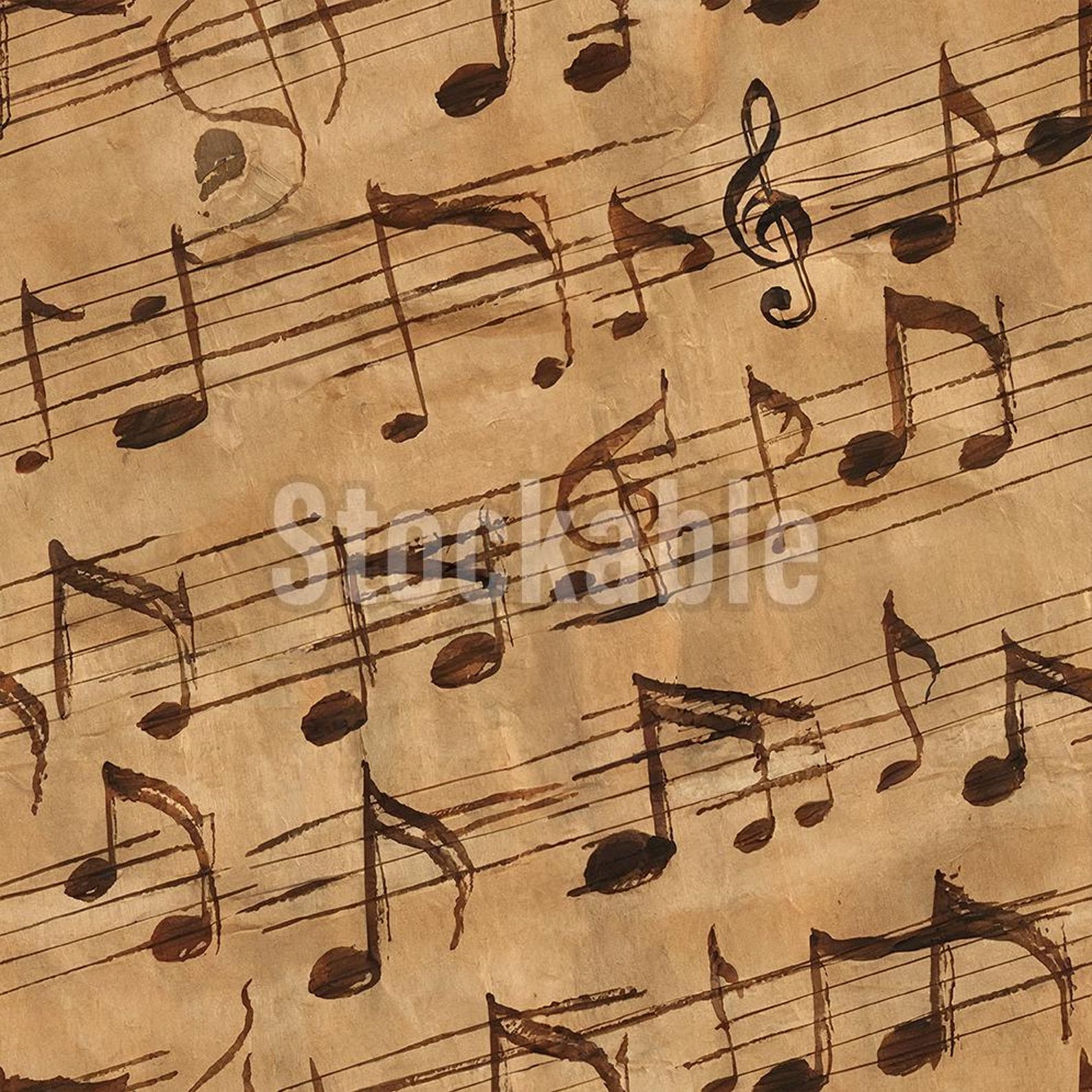 Seamless Natural Paper Background With Ink Drawn Musical Notes - Etsy