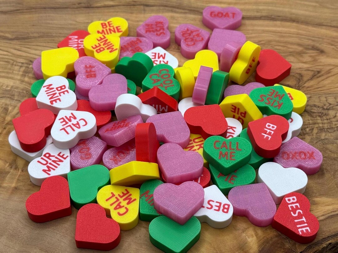 Pack of 15 3D Printed Valentine's Conversation Hearts, Candy Hearts ...