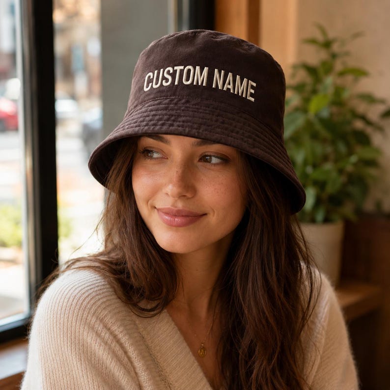 Personalized Reversible Quilt Bucket Hat, Handmade Brown Patchwork Sun ...