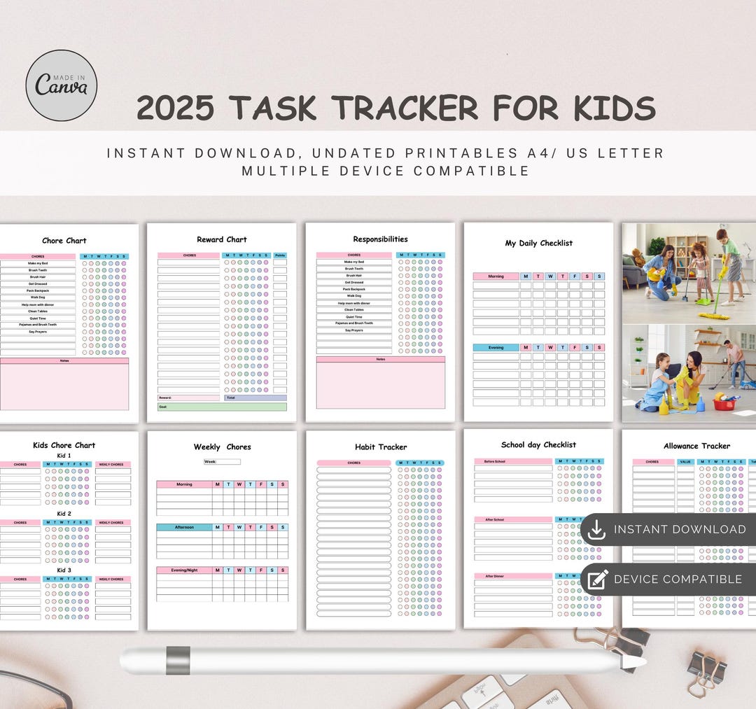 Task Tracker for Kids Printable Kids Task Planner Chore Chart & Daily ...