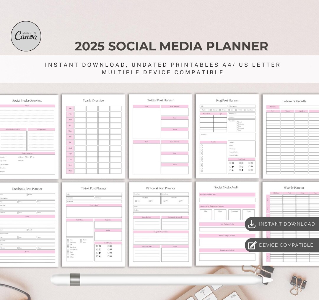 Social Media Planner Printable Social Media Content Planner Social ...