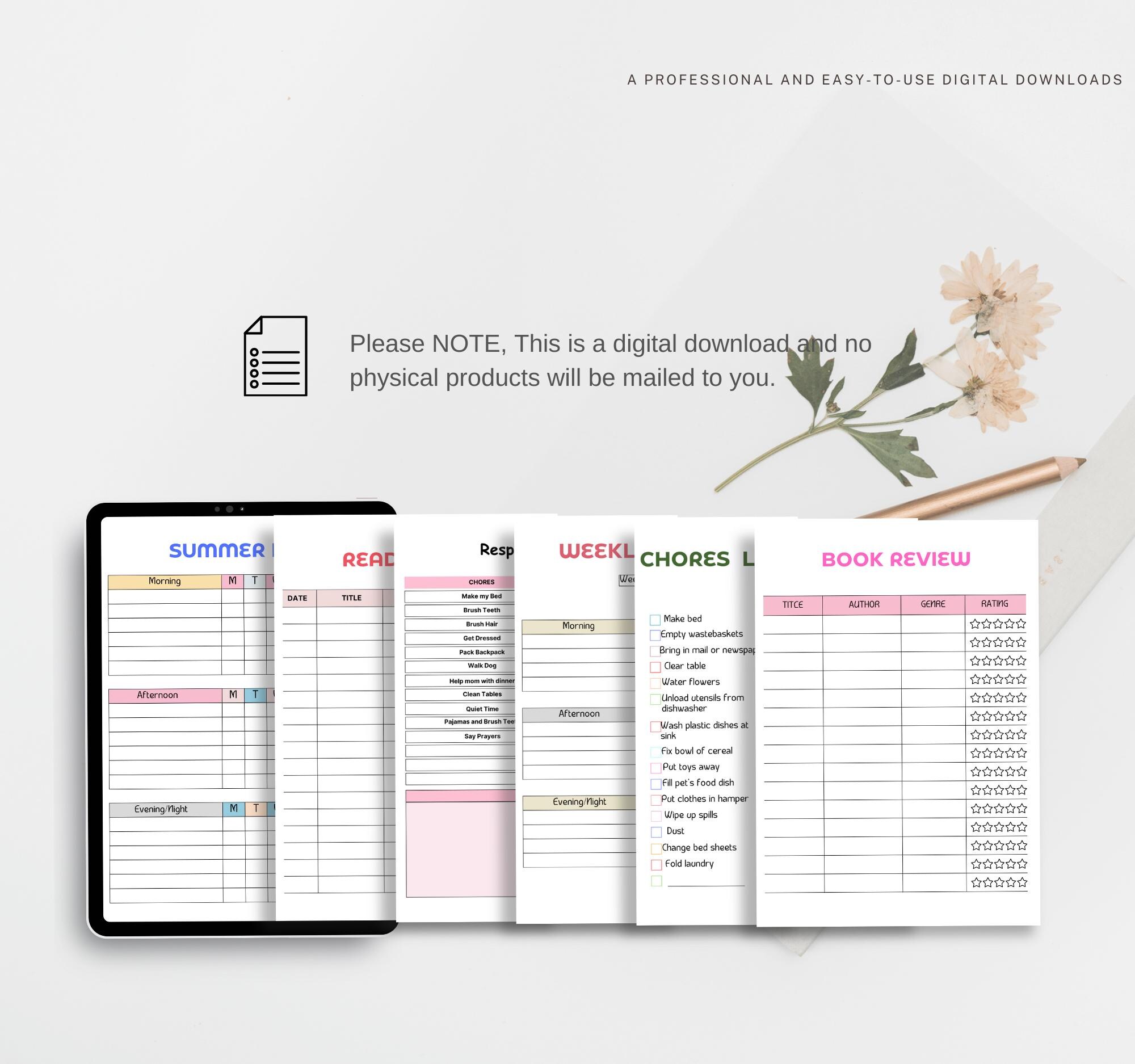 Summer Planner for Kids Printable Summer Schedule Planner Fun ...