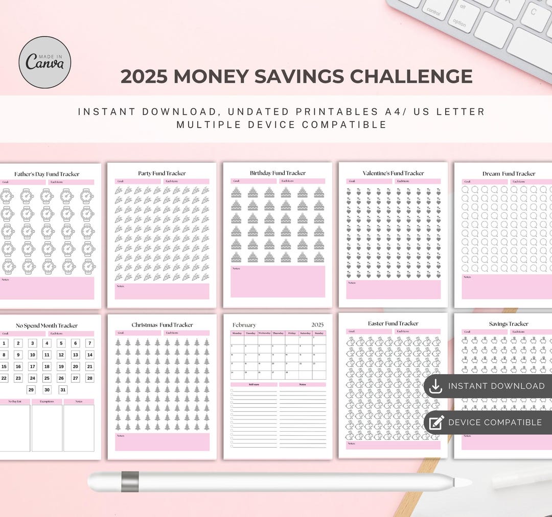2025 Money Savings Challenge Printable Savings Tracker Financial Goals ...
