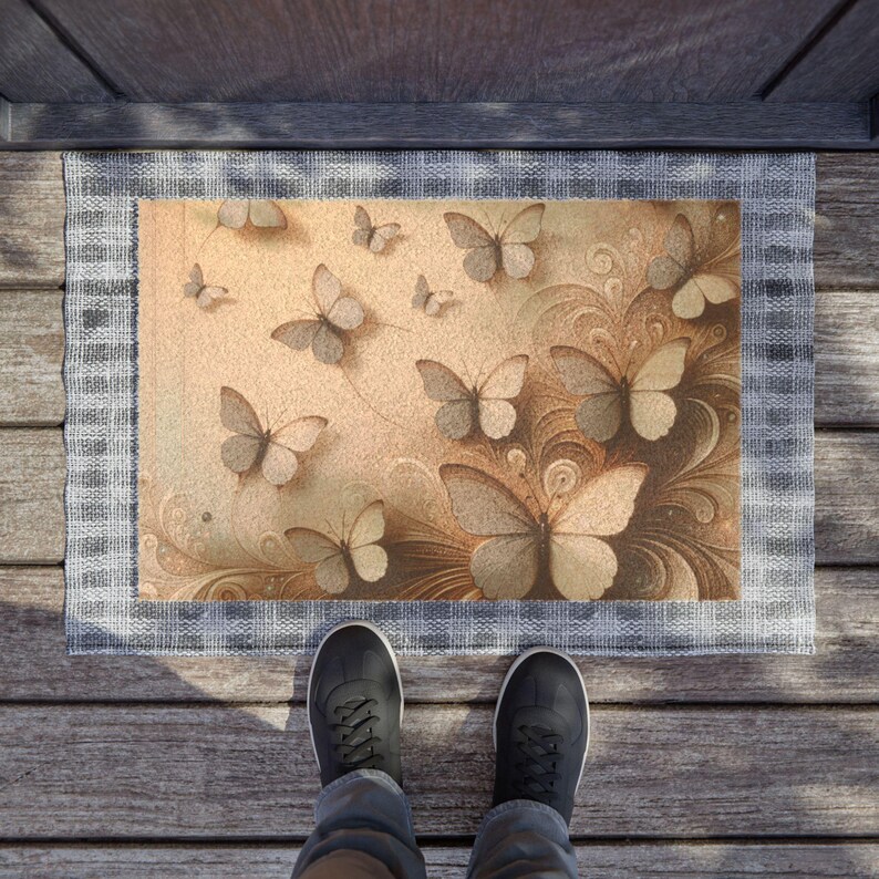 Butterfly Welcome Doormat, Elegant Butterfly Entry Mat, Outdoor Decor ...