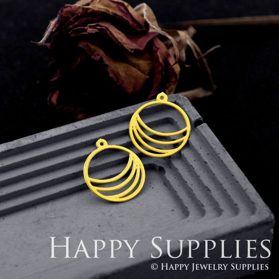 10pcs Raw Brass Raw Brass Necklace Charms, Earrings Charms, Round ...