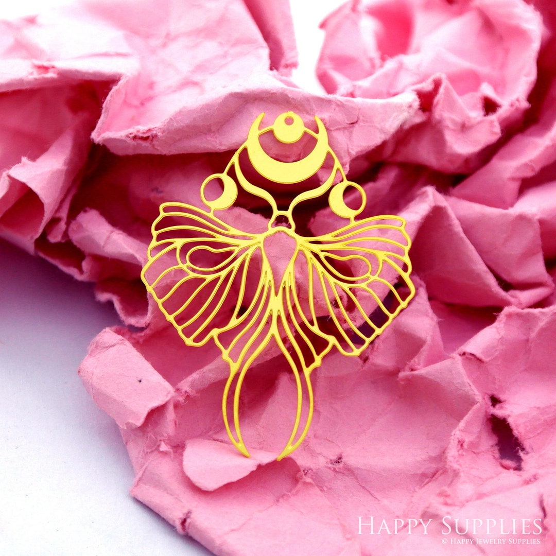 Raw Brass Charms, Moth Shape Pendants, Brass Findings,necklace Pendants ...