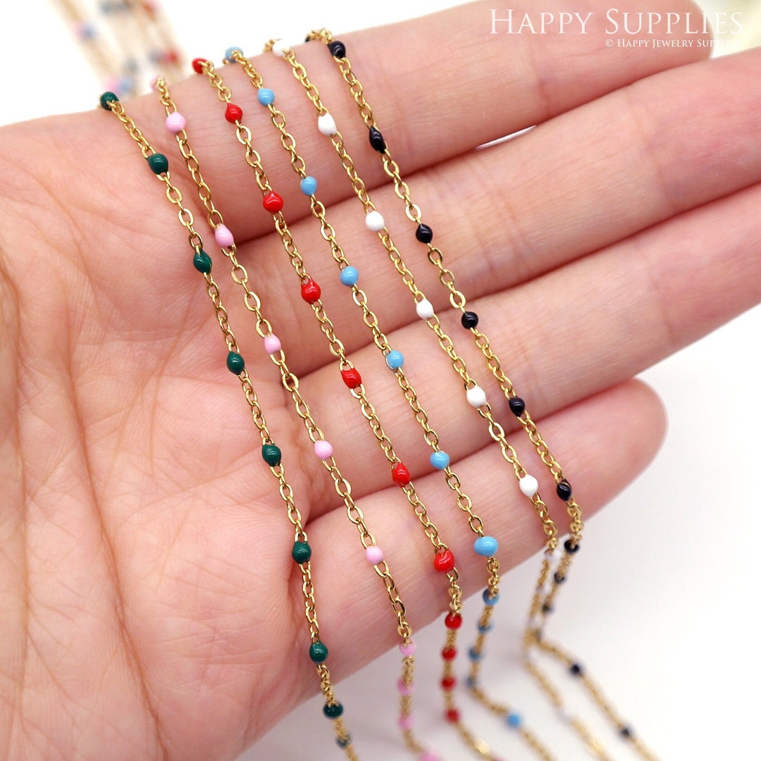 Dainty Beaded Satellite Enamel Chain, Rainbow Necklace Jewelry Chain ...