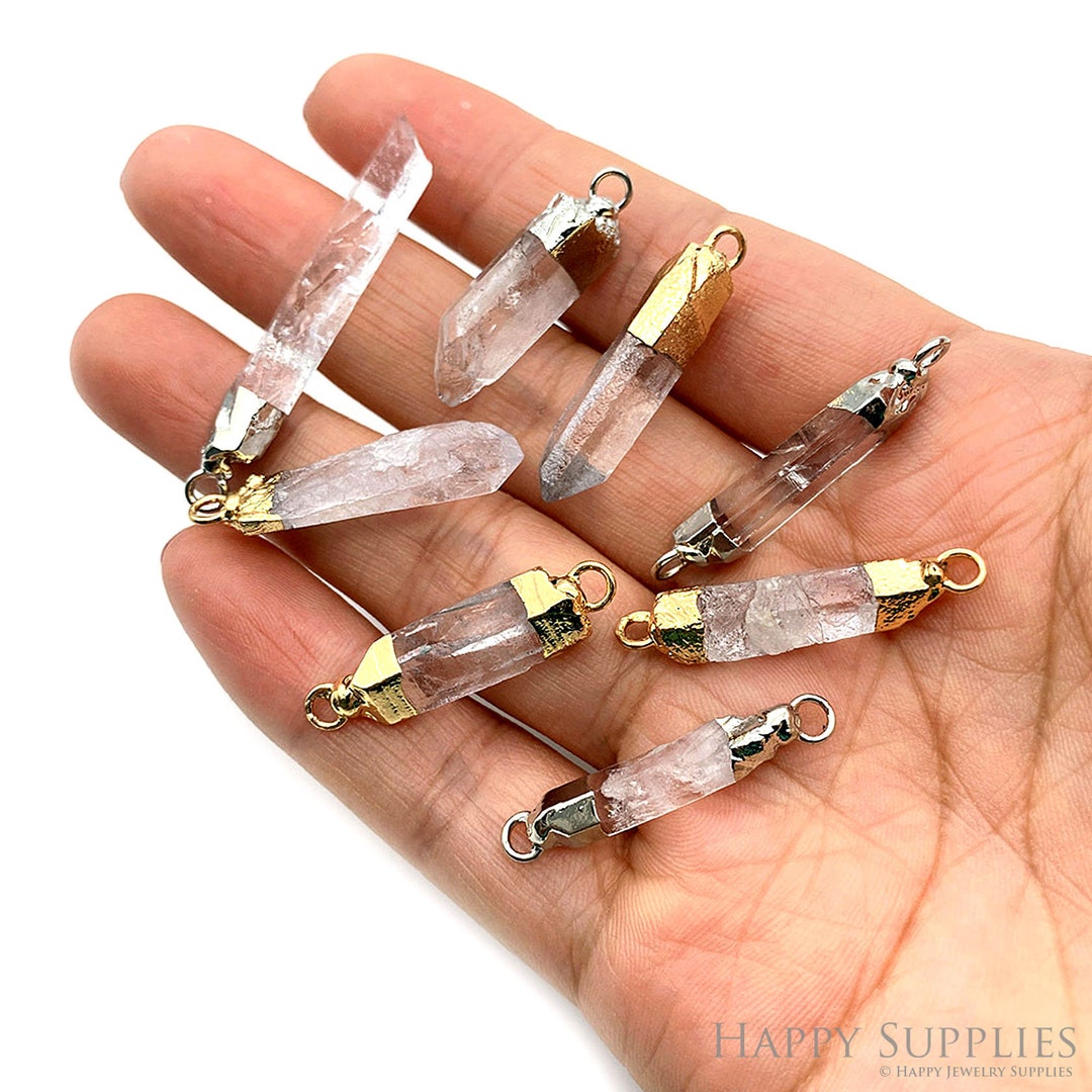 2pcs Gold Crystal Natural Stone, Natural Stone Charms, Crystal Necklace ...