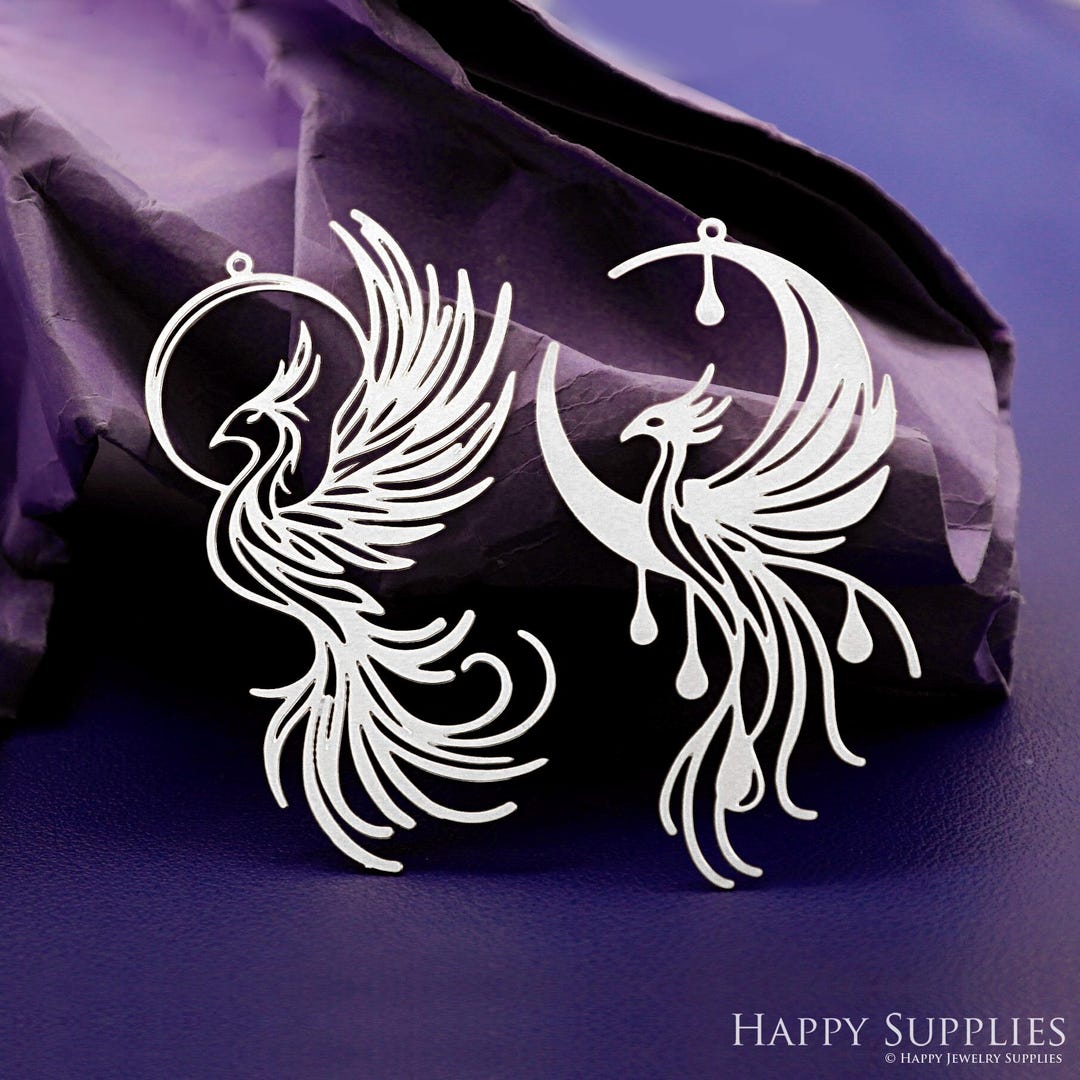 Stainless Steel Phoenix Charm, Phoenix Pendant, Necklace, Bird Earring ...