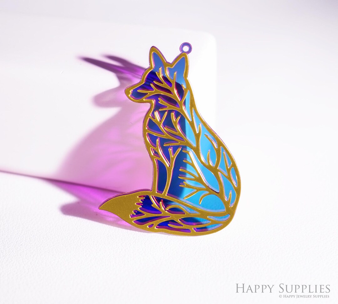 Rainbow Fox Charm, Brass Prism Charm, Iridescent Fox Pendant, Halloween ...
