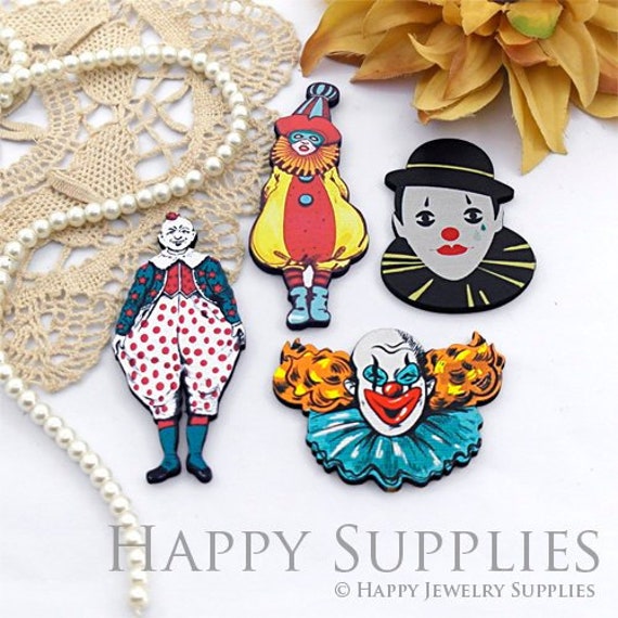 4Pcs Handmade Wooden Laser Cut Clown Charms / Pendants CW111 | Etsy