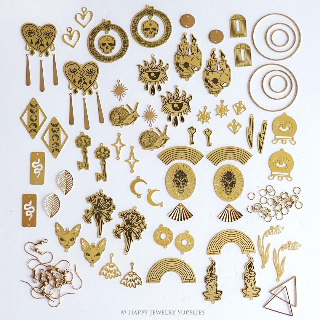 74 Bulk Charms Brass Earring Set Engraved Charm Earring - Etsy