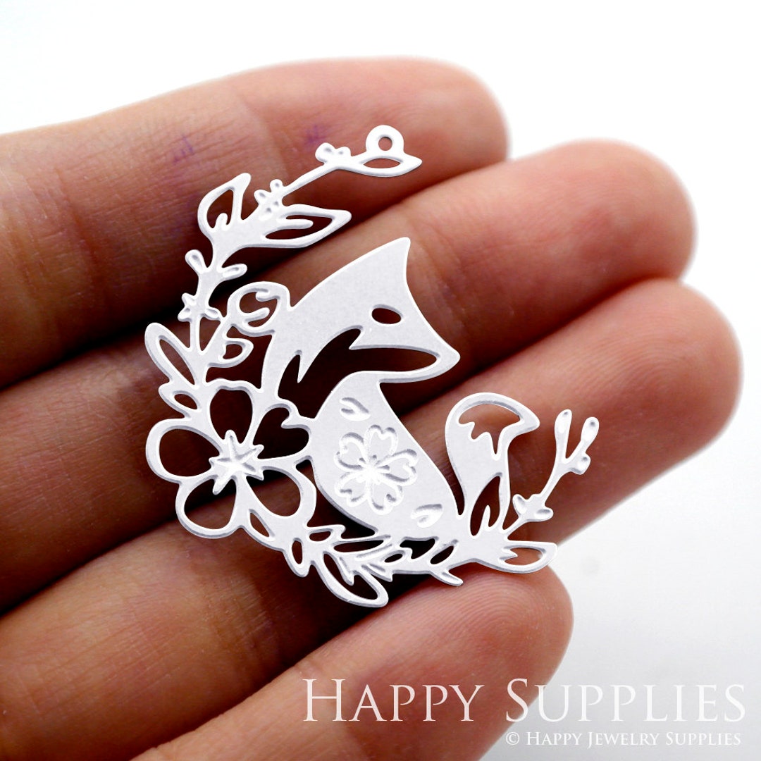 Fox Etched Stainless Steel Charms, Corroded Fox Charms, Fox Stainless ...