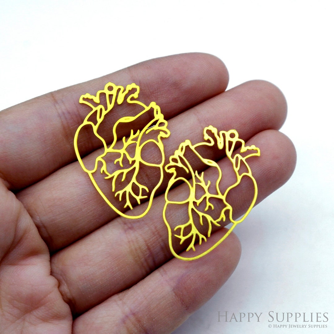 Raw Brass Heart Charms Pendants, DIY Heart Necklace, Heart Brooch ...