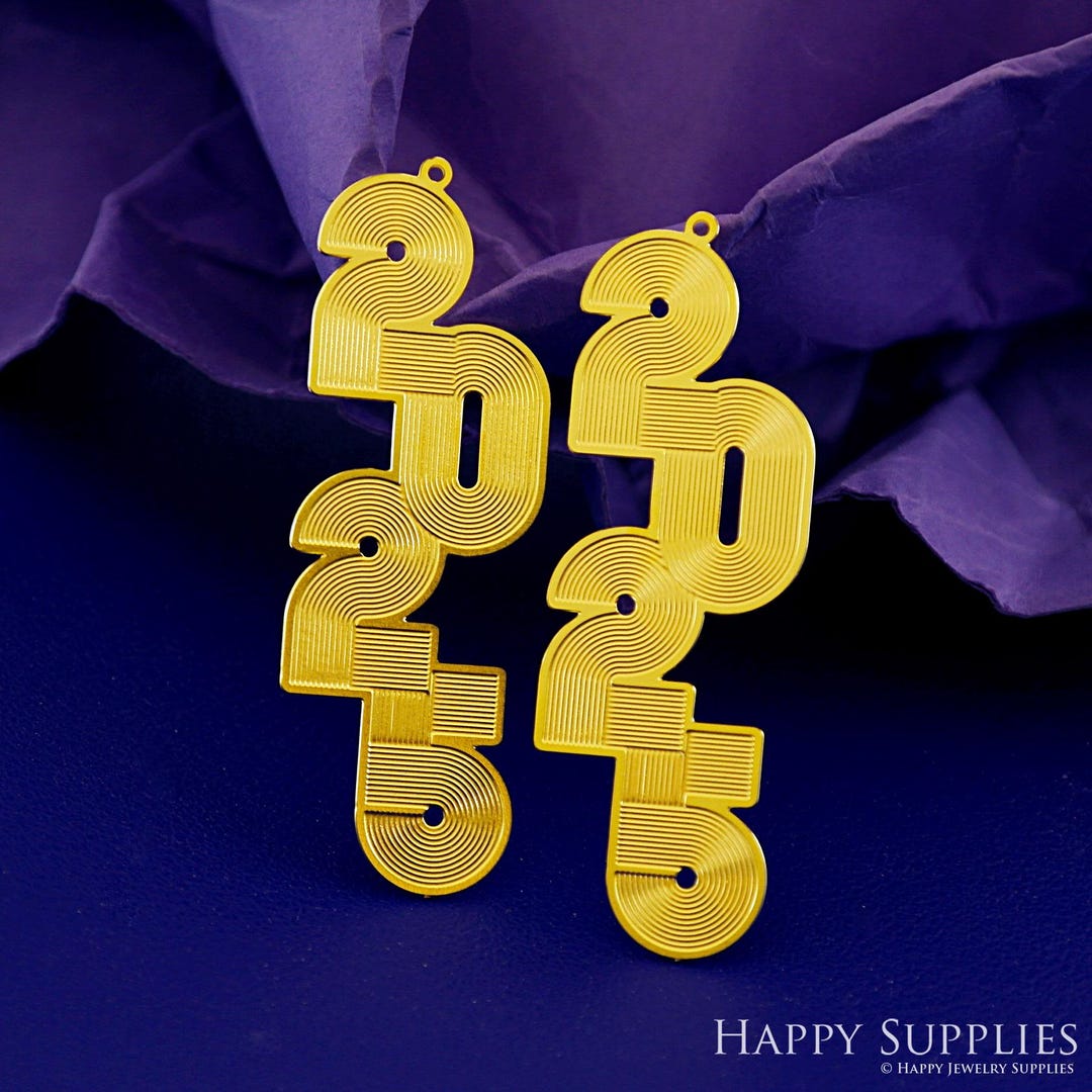 2025 Etched Stainless Steel Charms, 2025 Brass Charms, New Year Charms ...