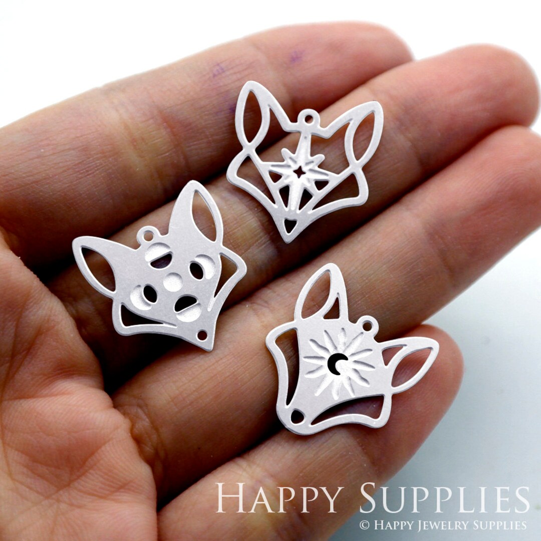 4pcs Fox Etched Stainless Steel Charms, Corroded Fox Charms, Fox ...