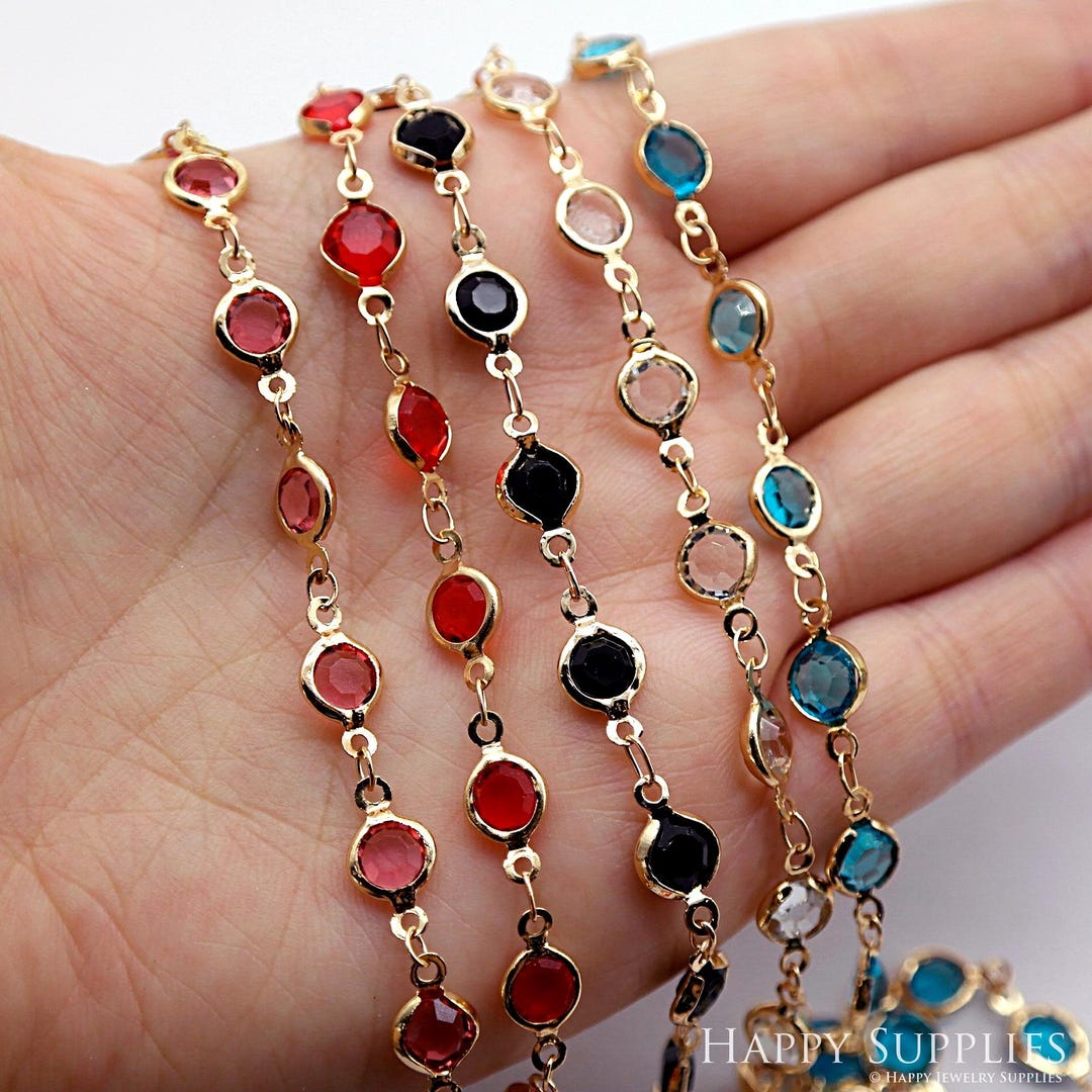 Crystal Glass Faceted Round Bead Chain , Silver/gold Plated Brass Chain ...