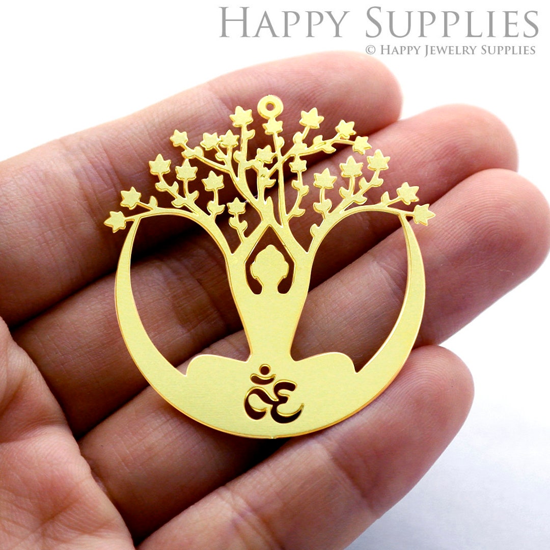 Raw Brass Buddha Charms, Buddha in Tree Charm Pendants, Om Charms ...