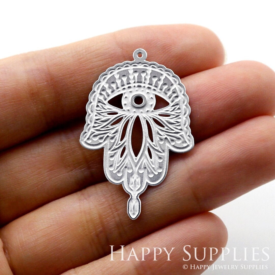 Hand Etched Stainless Steel Charms, Corroded Crescent Charms, Eye ...