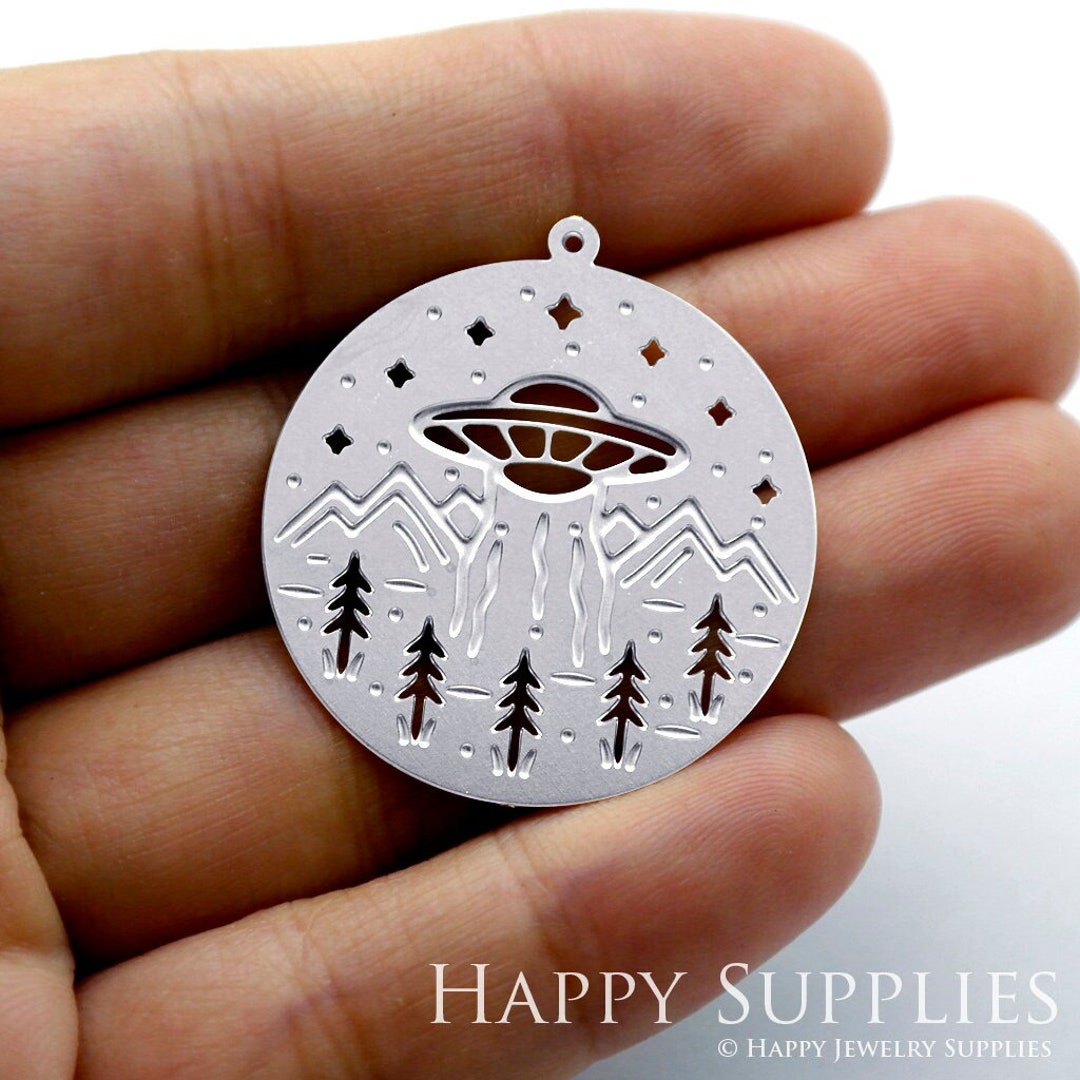 Spacecraft Etched Stainless Steel Charms, Corroded Steel Charms, Moon ...