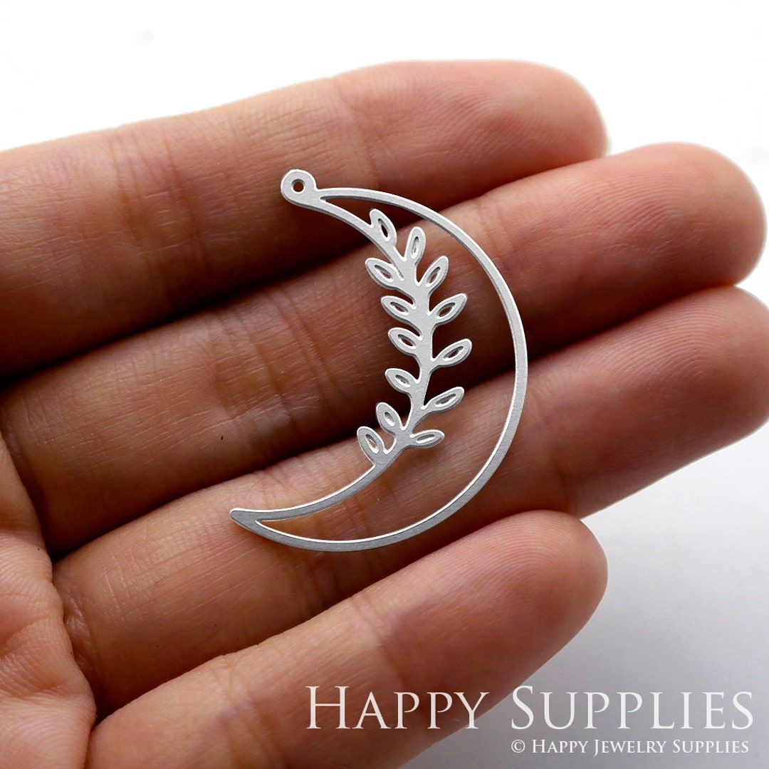 4pcs Stainless Steel Charms, Geometric Moon Pendants, Steel Findings ...
