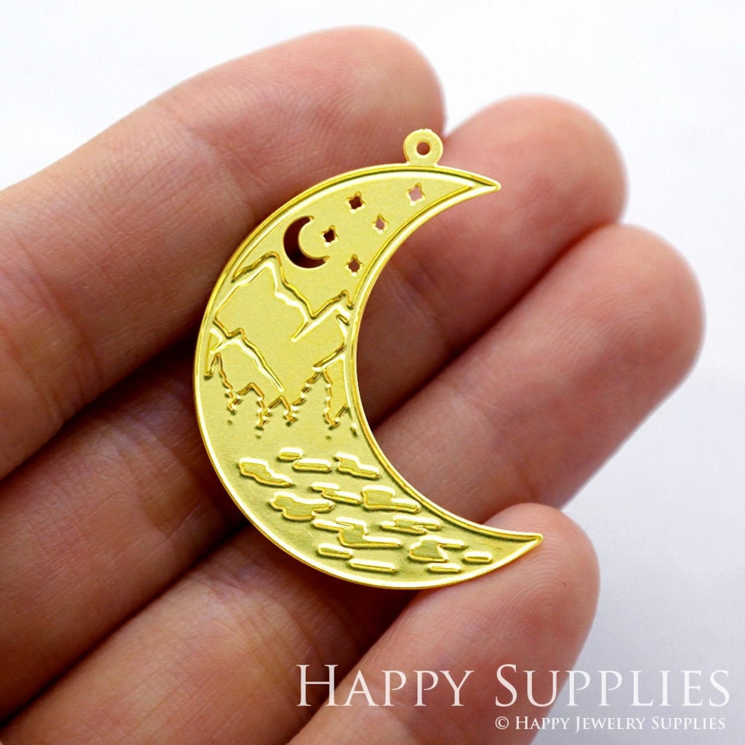 Brass Charms Moon Charms, Brass Findings, Raw Brass Pendants, Moon ...