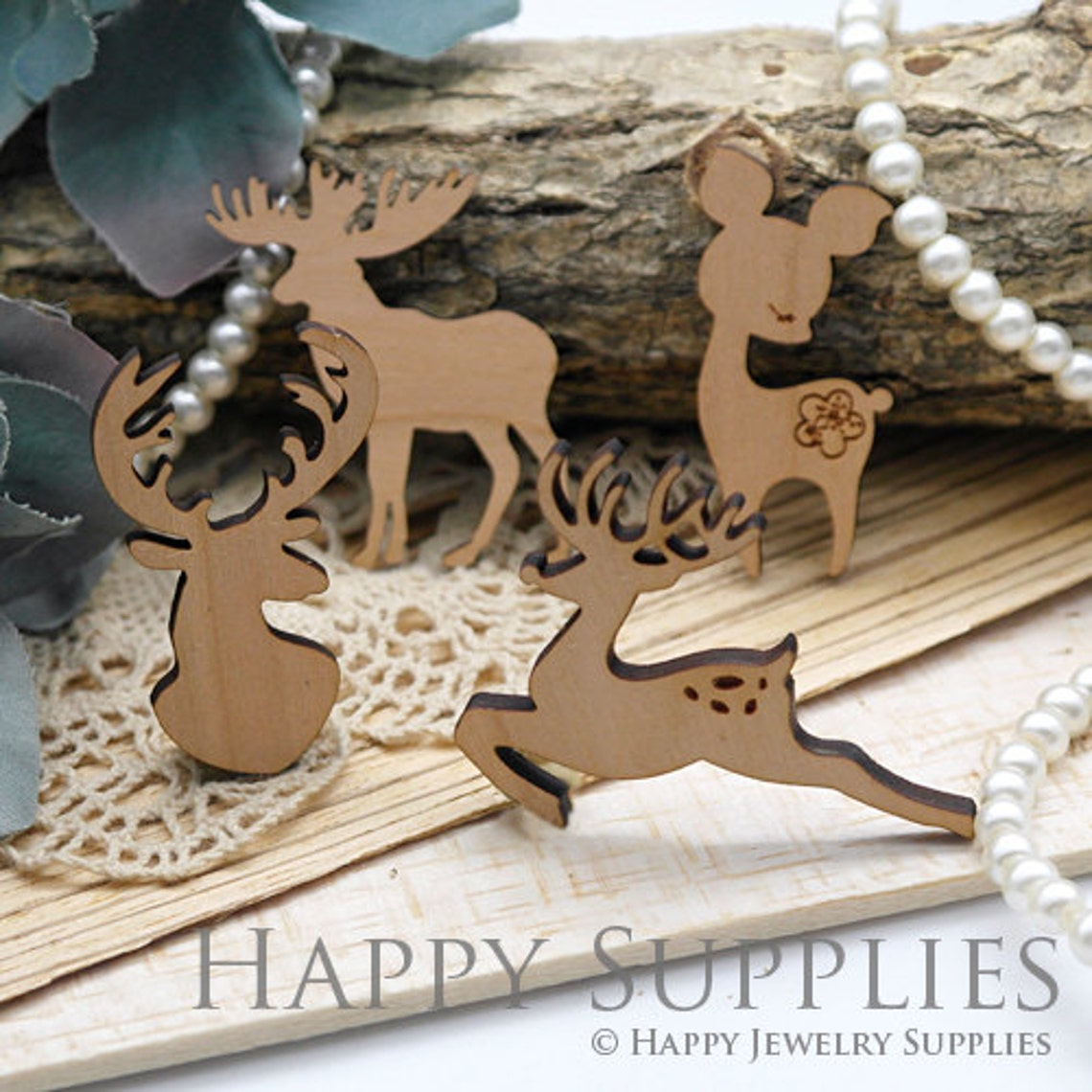 2pcs Handmade Christmas Deer Wooden Charms / Pendants LC056 - Etsy Hong ...