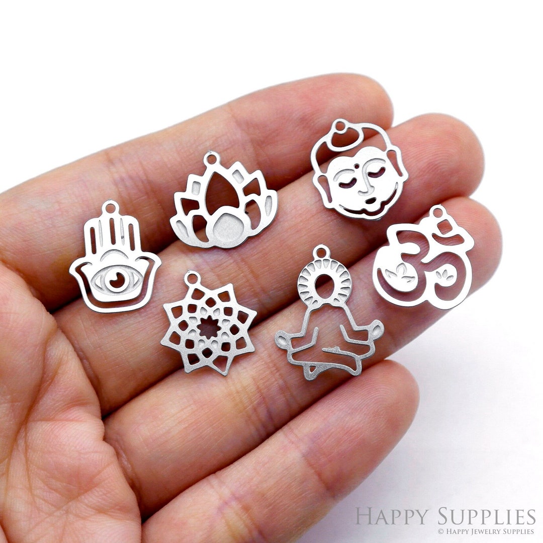 12pcs(1set) Buddha Etched Stainless Steel Charms, Yoga Meditation ...