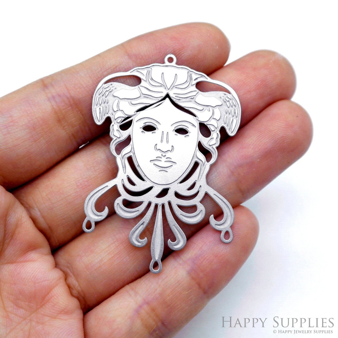 Antique Greek Beauty Etched Stainless Steel Charms, Corroded Geometry ...