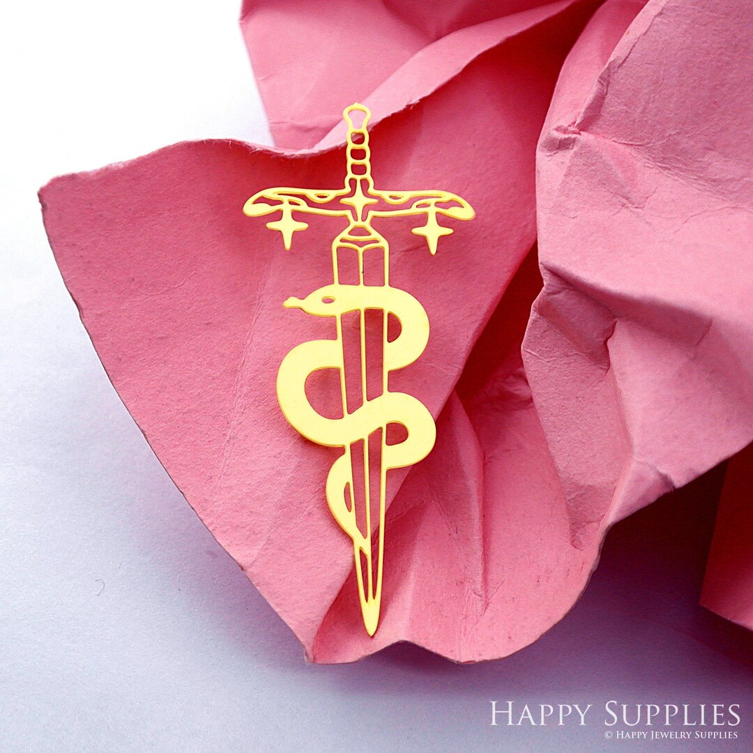 Raw Brass Sword Charms Pendants, DIY Geometric Sword Necklace, Sword ...