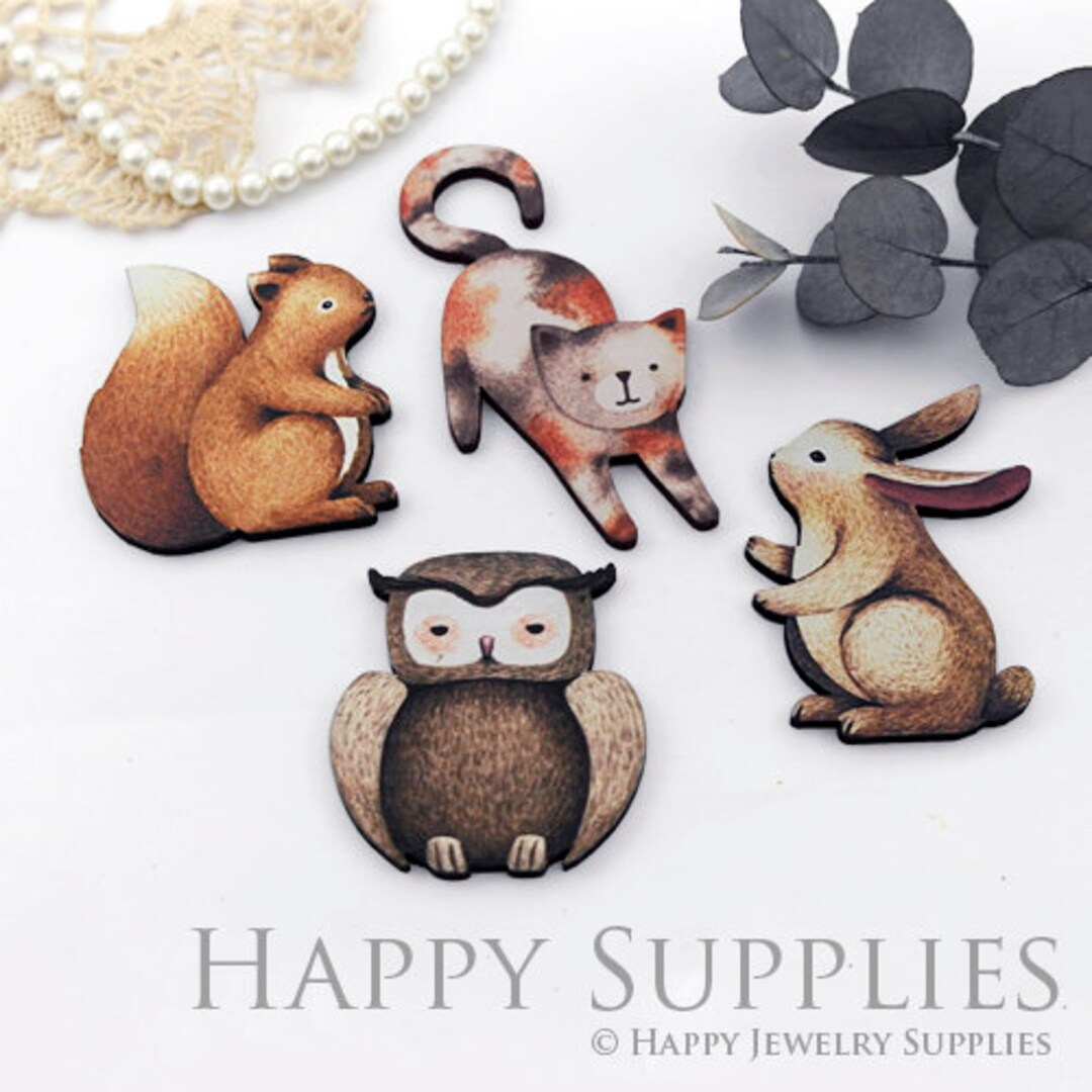 4pcs Mini Handmade Wooden Laser Cut Animal Rabbit Squirrel Owl Cat ...
