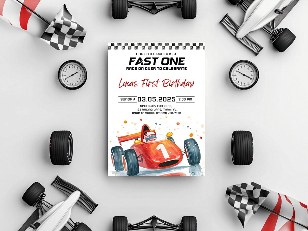 Fast One Racing Car | Editable Racing Party Invite | 1st Birthday ...