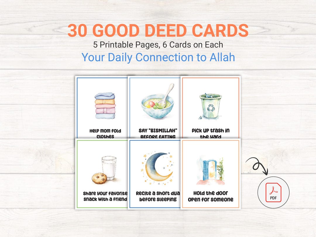 Printable Good Deed Cards - Ramadan Islamic Kindness Cards for Kids ...
