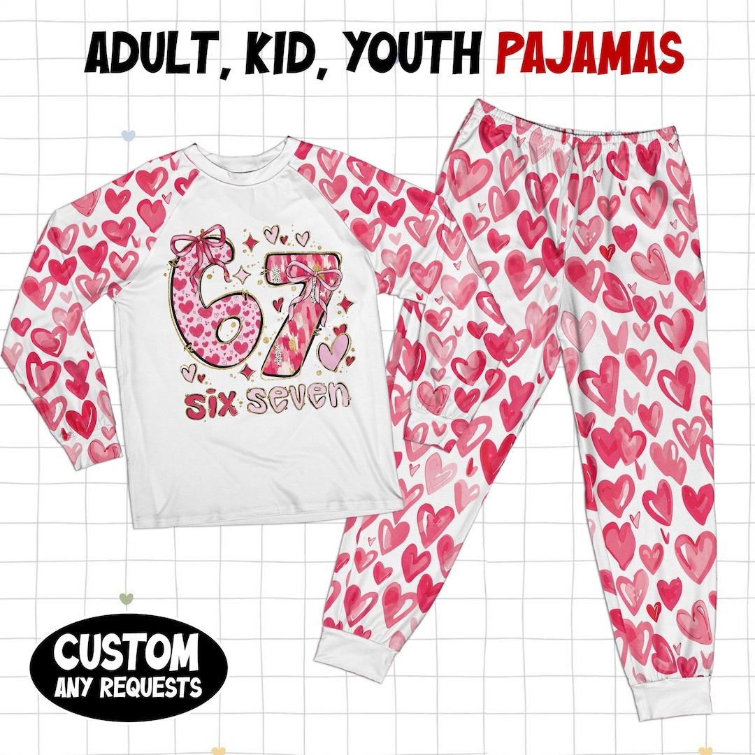 Six Seven Meme Valentine Pajamas Set for Women and Kids, Funny ...
