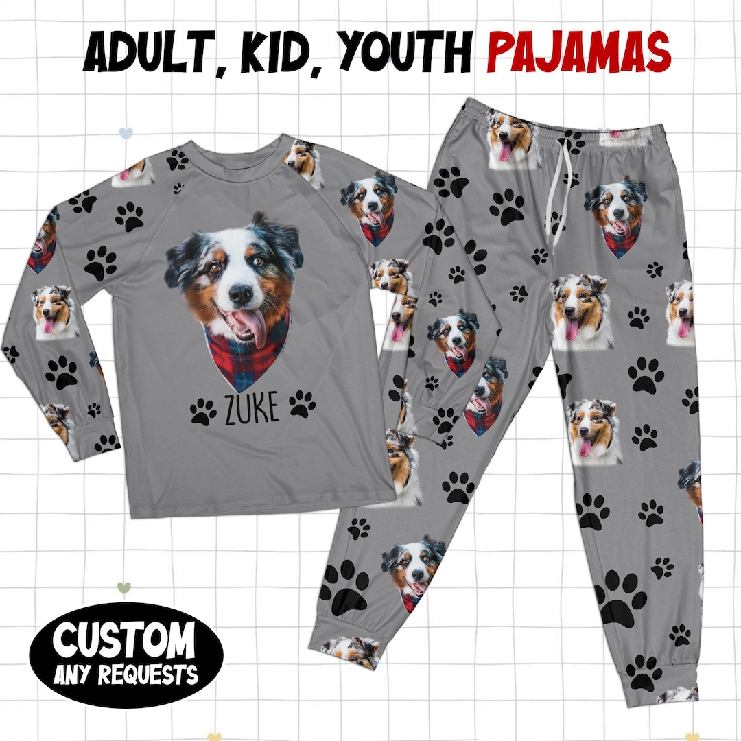 Custom Face Pajama Set, Personalized Pet Photo Pyjamas Set, Unisex ...