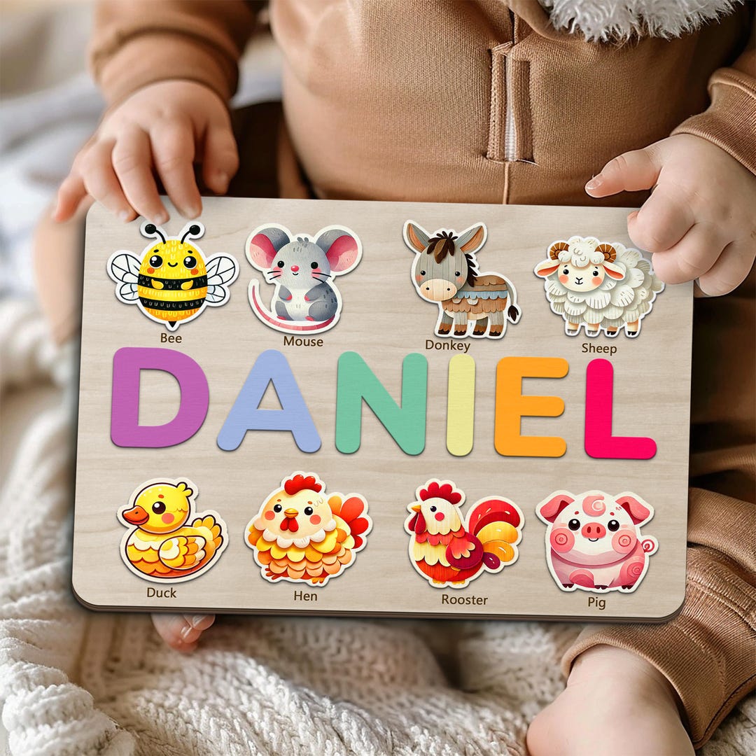 Farm Animal Name Puzzle, Personalized Name Wooden Toy, Barnyard Animal ...
