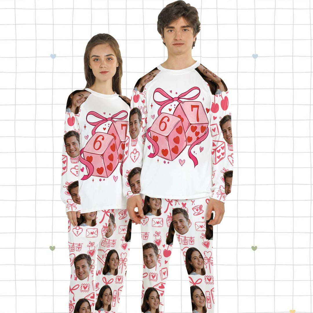Custom Preppy Six Seven Valentine Pajamas Set, Dice 6 7 Valentine ...