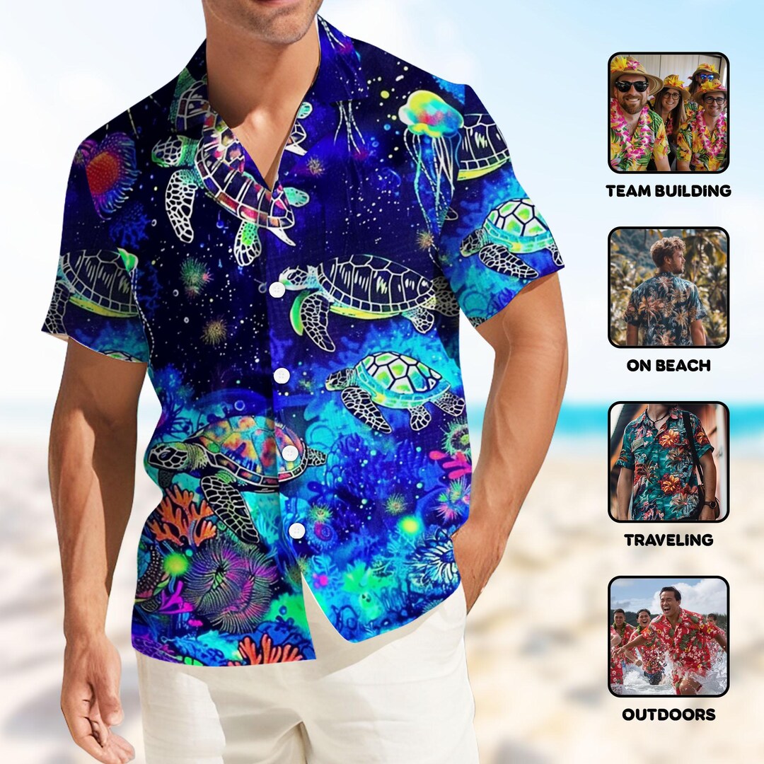 Watercolor Sea Turtle Hawaiian Shirt, Aloha Summer Beach Button up ...