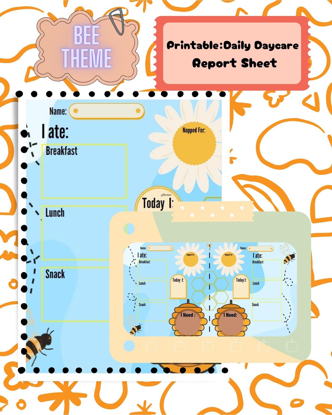 Daycare Daily Sheet, Bee Theme, Printables, Templates, Sheet, Page - Etsy